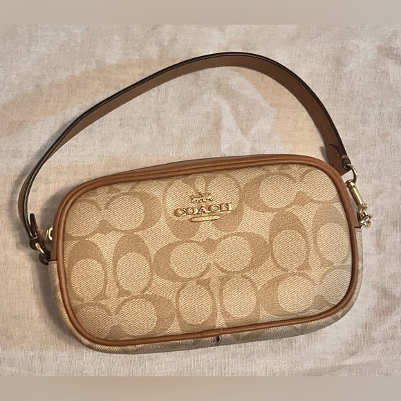 Coach | Bags | Coach Jamie Wristlet Light Khaki Signature Canvas Saddle ...